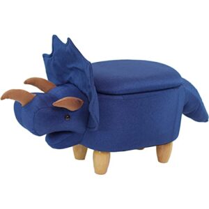 critter sitters 15-in. seat height denim blue triceratops dinosaur animal-shaped storage ottoman for nursery, bedroom, and playroom, multifunctional, durable, and fun footstool for kids and toddlers