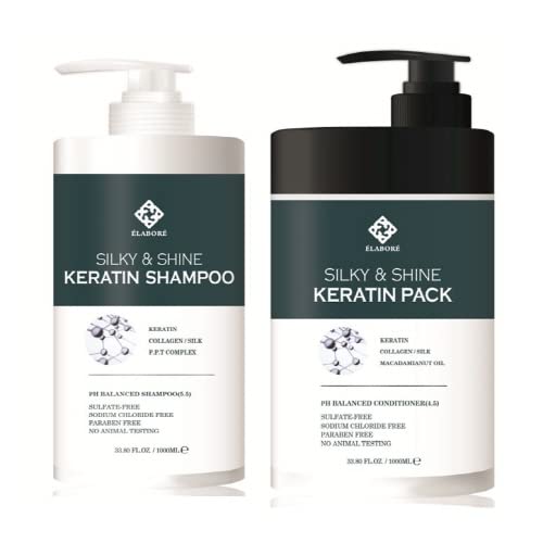 Elabore Silky & Shine KERATIN Shampoo & Pack SET 33.80fl.oz/ 1000ml