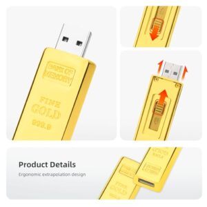 64GB USB Flash Drive Gold Bar-Shaped, BorlterClamp Novelty USB Drive Funny Thumb Drive Memory Stick for External Data Storage