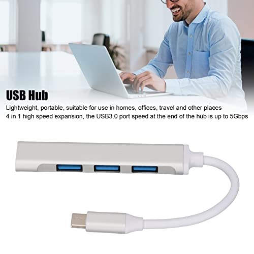 USB Hub, Light Weight USB C to USB 4 in 1 USB Docking Station for Tablet for Keyboard for Printer(Silver)