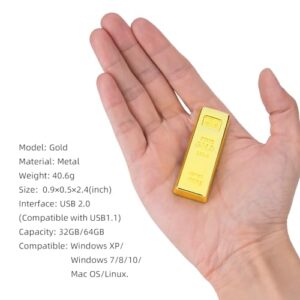 64GB USB Flash Drive Gold Bar-Shaped, BorlterClamp Novelty USB Drive Funny Thumb Drive Memory Stick for External Data Storage