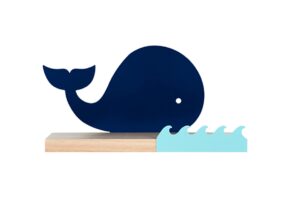 cribmate wall shelf kids whale nursery decor floating shelves - floating whale bookshelf - wood toy display organizer - baby nursery wall decor. peg board book shelves, picture ledge blue