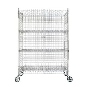 commercial grade nsf listed metal wire mesh storage chrome mobile security cage kit, 24" x 48" x 70", perfect for warehouse, grocery store, restaurant, dishroom