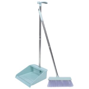 broom and dustpan set long handle stand up dustpan and broom set household brooms for home kitchen room cleaning tool (blue)