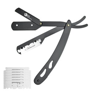 k5 international barber straight razor professional with 20 blades + leather pouch, straight edge razors for men and women stainless steel cut throat shavette razor