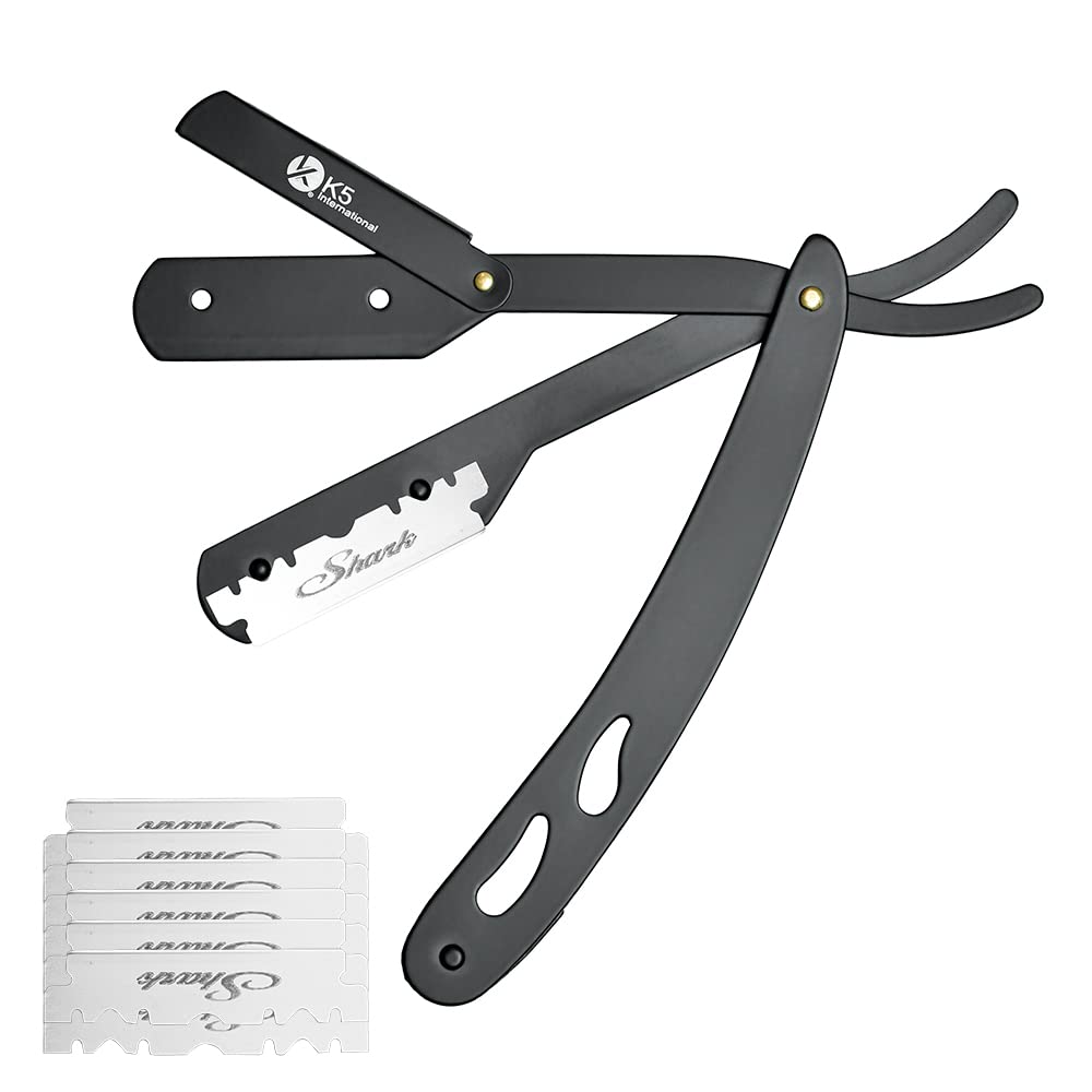 K5 International Barber Straight Razor Professional with 20 Blades + Leather Pouch, Straight Edge Razors For Men and Women Stainless Steel Cut Throat Shavette Razor