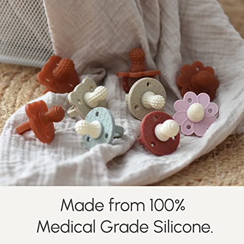 Soothipop Silicone Pacifier Teething Toys for Babies 0-6 Months 12, 18 Months - (2 Pack) Pacifier Shaped Baby Teether, Soft Teething Pacifiers for Babies Baby Teething Relief Bear (Caramel & Gray)