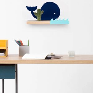 CribMATE Wall Shelf Kids Whale Nursery Decor Floating Shelves - Floating Whale Bookshelf - Wood Toy Display Organizer - Baby Nursery Wall Decor. Peg Board Book Shelves, Picture Ledge Blue