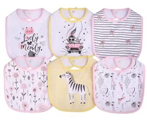 maiwa 6 pack large cotton waterproof baby toddler bibs with snaps for drooling teething eating girls 3-24 m