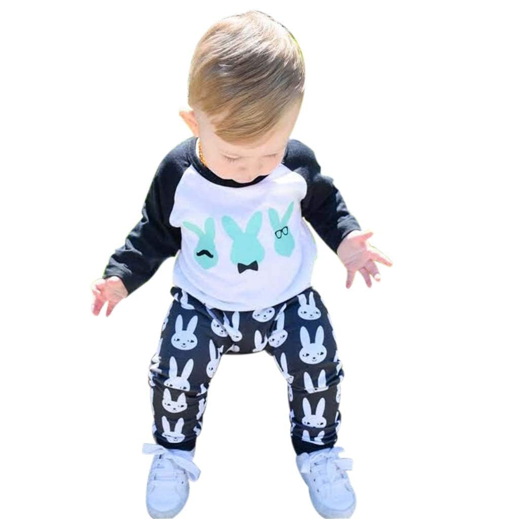 CM C&M WODRO Toddler Baby Boys Easter Sets Infant Bunny Printed Newborn Outfit Spring Fall Winter 0-24M (Black+White, 2-3T)