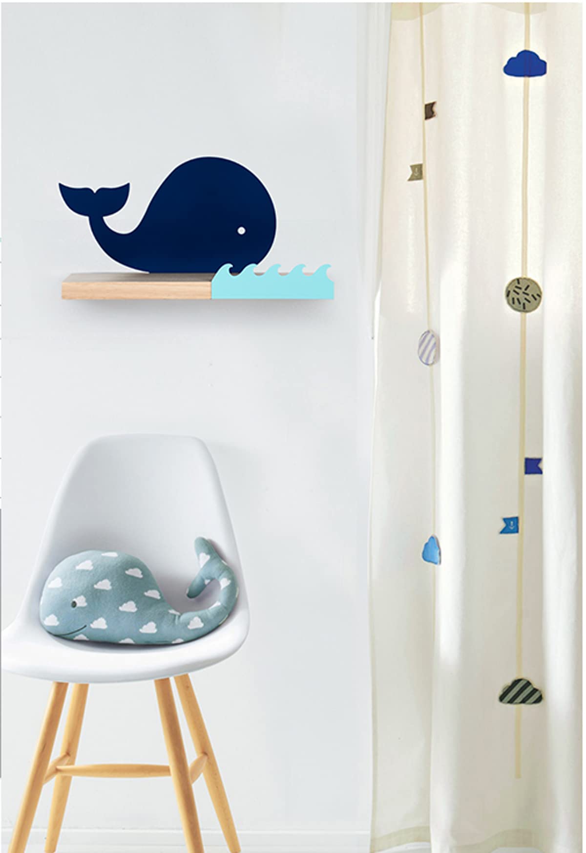 CribMATE Wall Shelf Kids Whale Nursery Decor Floating Shelves - Floating Whale Bookshelf - Wood Toy Display Organizer - Baby Nursery Wall Decor. Peg Board Book Shelves, Picture Ledge Blue