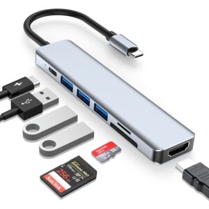 dveda usb c hub multiport adapter, 7 in 1 portable usb adapter, with 4k hdmi, pd, 3 usb 3.0 ports, sd/tf for macbook pro,google chromebook pixel & more type c devices