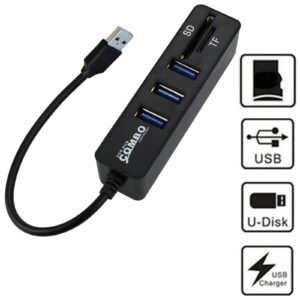 MatureGirl USB Hub Adapter,3 Port USB 2.0 Splitter TF/SD Card Reader Multiport Hub Adapter Dock for Desktops, U Disks, Laptops, Flash Drives (Black)