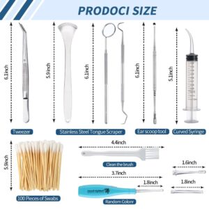 9 Pieces Upgraded Tonsil Stone Removal Set Include Stainless Steel Tonsil Stone Remover Tool Led Light Tongue Cleaner Scraper Tweezer，Cured Syringe for Oral Care (Blue)