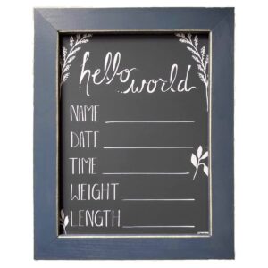 Cohas Hello World Newborn Baby Announcement Sign with Chalkboard Style Surface, 9 by 12 Inches, White Marker