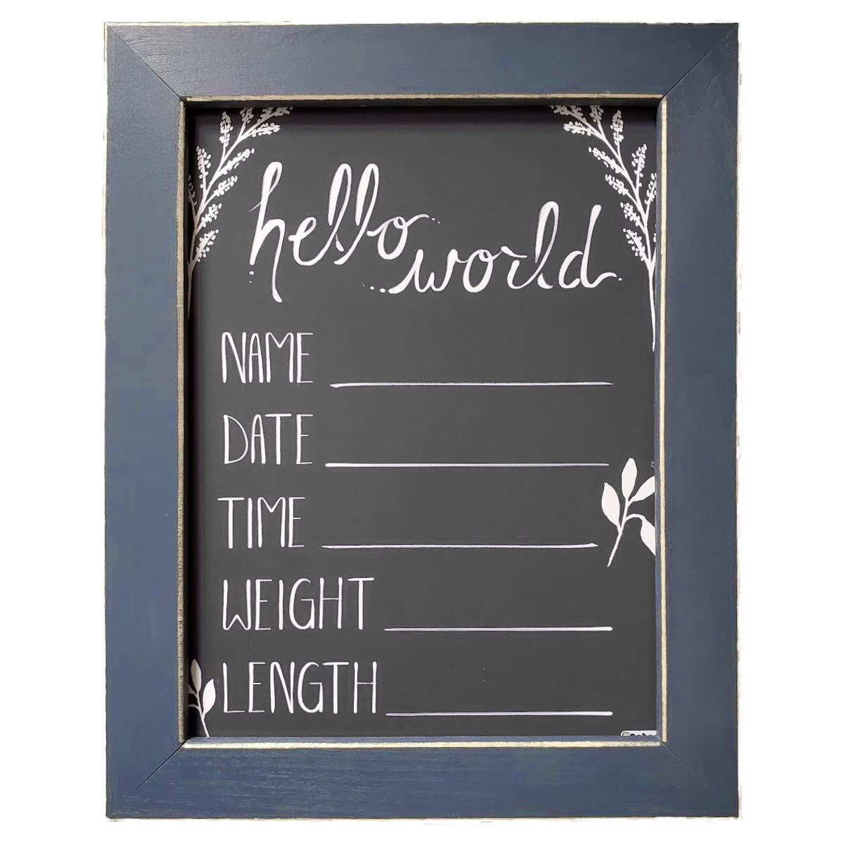 Cohas Hello World Newborn Baby Announcement Sign with Chalkboard Style Surface, 9 by 12 Inches, White Marker