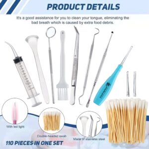 9 Pieces Upgraded Tonsil Stone Removal Set Include Stainless Steel Tonsil Stone Remover Tool Led Light Tongue Cleaner Scraper Tweezer，Cured Syringe for Oral Care (Blue)