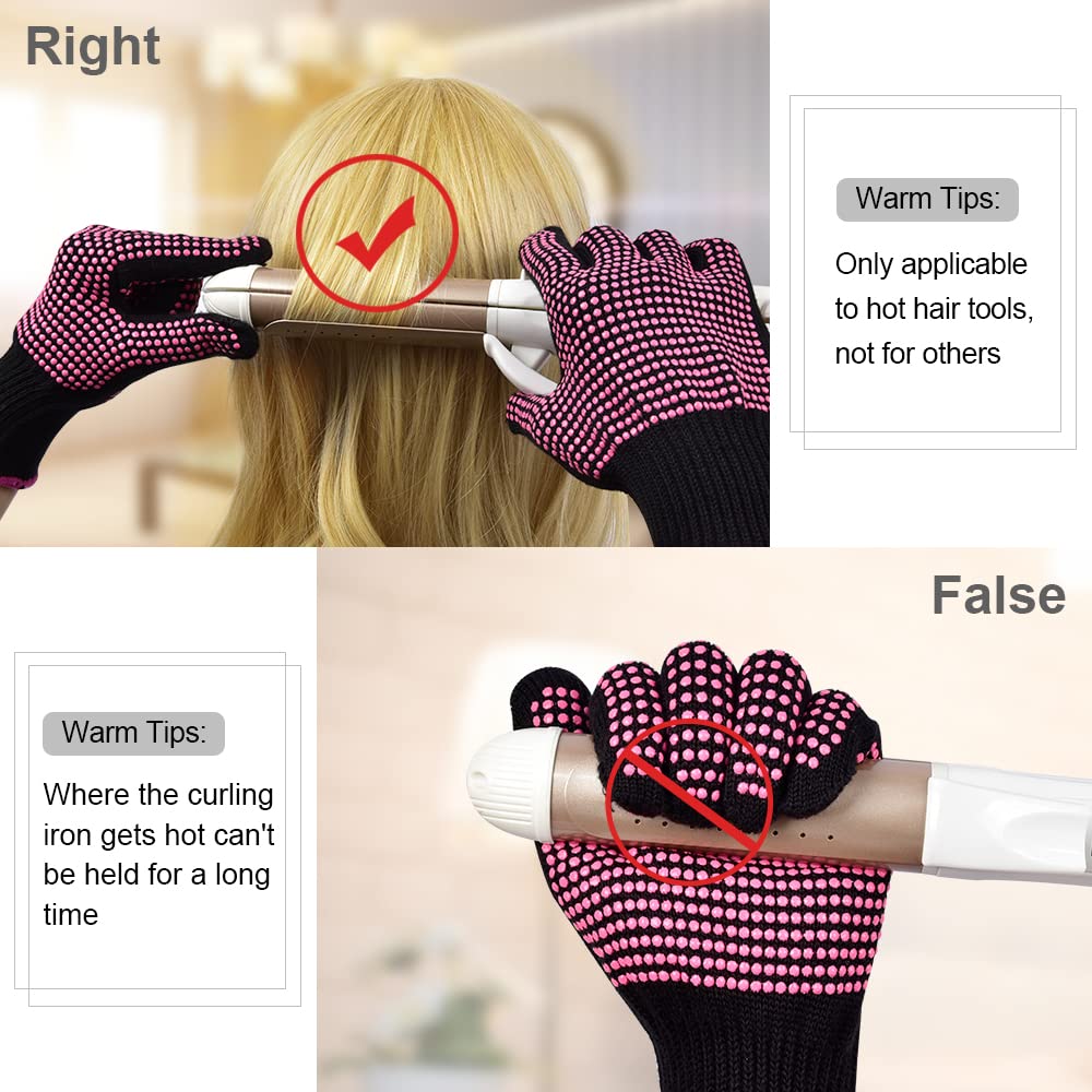 IKOCO Heat Gloves for Hair Styling, 2Pcs Heat Resistant Gloves with Silicone Mat Pouch for Curling Iron, Flat Iron, Straightener, Hot Hair Tools