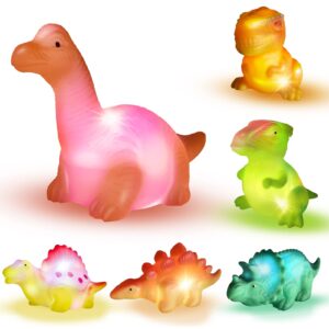 light up bath toys,6 packs floating dinosaur bathtub toys for toddlers,no hole baby bath toys for kids,great birthday christmas easter for boy and girl preschool