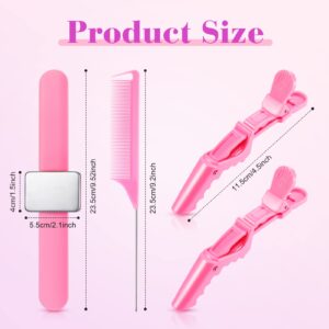 7 Pieces Hair Braiding Tools Magnetic Pin Wristband and 2 Pieces Stainless Steel Pintail Rat Tail Comb with 4 Pieces Wide Teeth Alligator Sectioning Hair Clip for Hair Braid Tool Braid Maker (Pink)