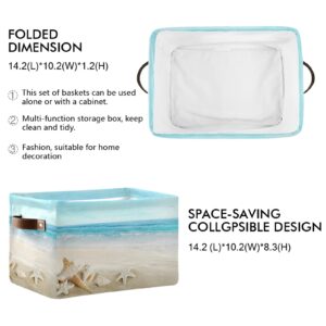 FZDXZJJ Beach Starfish Storage Basket Bins, Ocean Seashell Decorative Baskets Storage Box Collapsible Storage Cubes Organizer with Handles for Nursery Shelf Closet Office Home Bedroom, 2 Pack