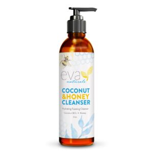 eva naturals coconut & honey cleanser hydrating foaming cleanser - moisturizing, non-stripping daily acne face wash for all skin types - 6 fl oz