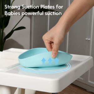 BABELIO Suction Plates for Babies & Toddlers, Silicone Divided Baby Dish, Self Feeding Supplies for Highchairs, Tables, Travel, Camping, BPA Free, Dishwasher, Oven Safe (Pale Blue)