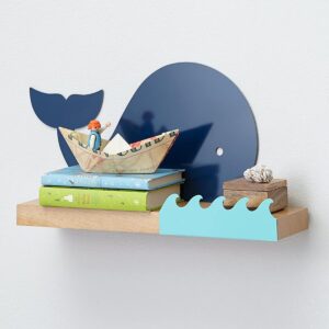 CribMATE Wall Shelf Kids Whale Nursery Decor Floating Shelves - Floating Whale Bookshelf - Wood Toy Display Organizer - Baby Nursery Wall Decor. Peg Board Book Shelves, Picture Ledge Blue