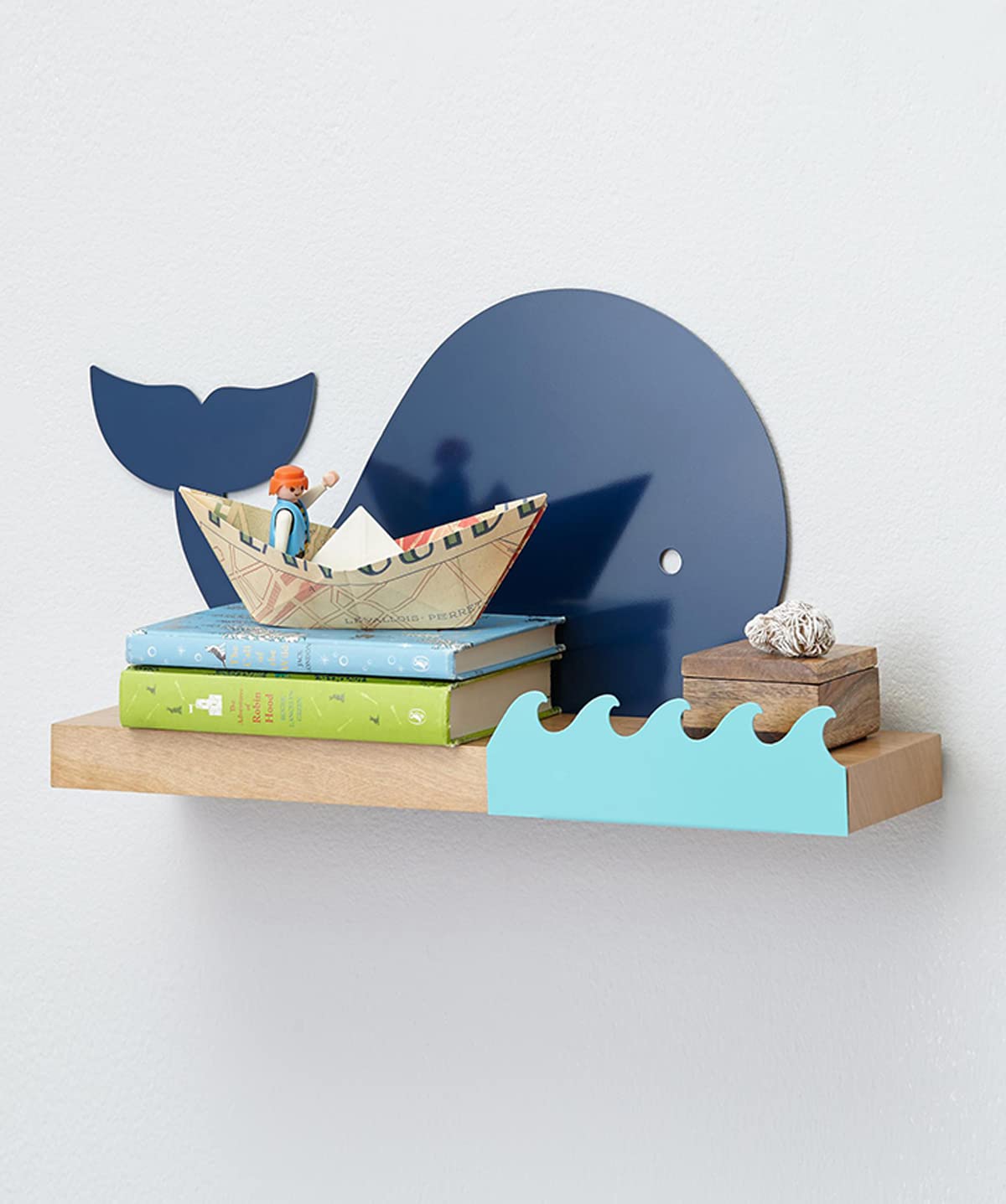 CribMATE Wall Shelf Kids Whale Nursery Decor Floating Shelves - Floating Whale Bookshelf - Wood Toy Display Organizer - Baby Nursery Wall Decor. Peg Board Book Shelves, Picture Ledge Blue