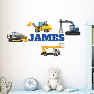 ziheng custom name cute cartoon bulldozer tractor engineering construction wall decal art vinyl stickers kids room boys bedroom nursery nature decor personalized name wall decals