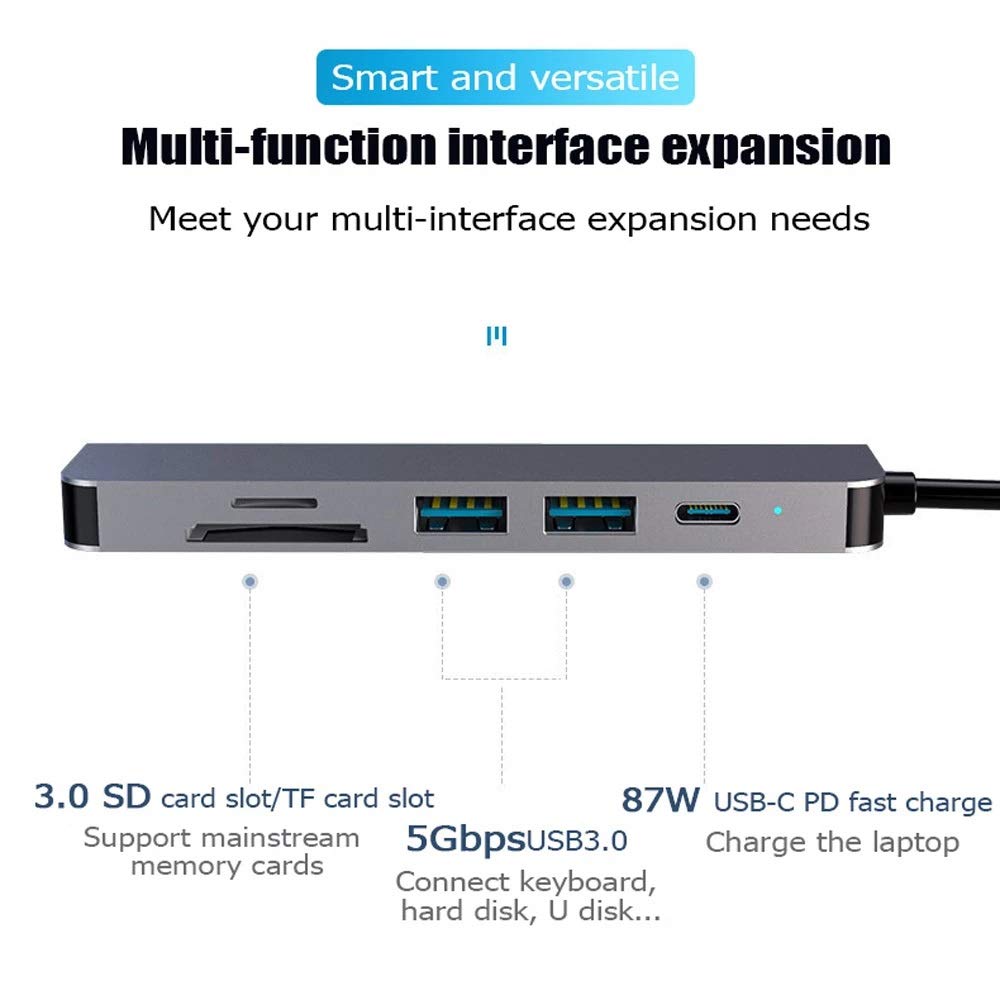 WPYYI USB HUB C Adapter 6 in 1 USB C to USB 3.0 HDMI-Compatible Dock USB-C Type C 3.0 Splitter