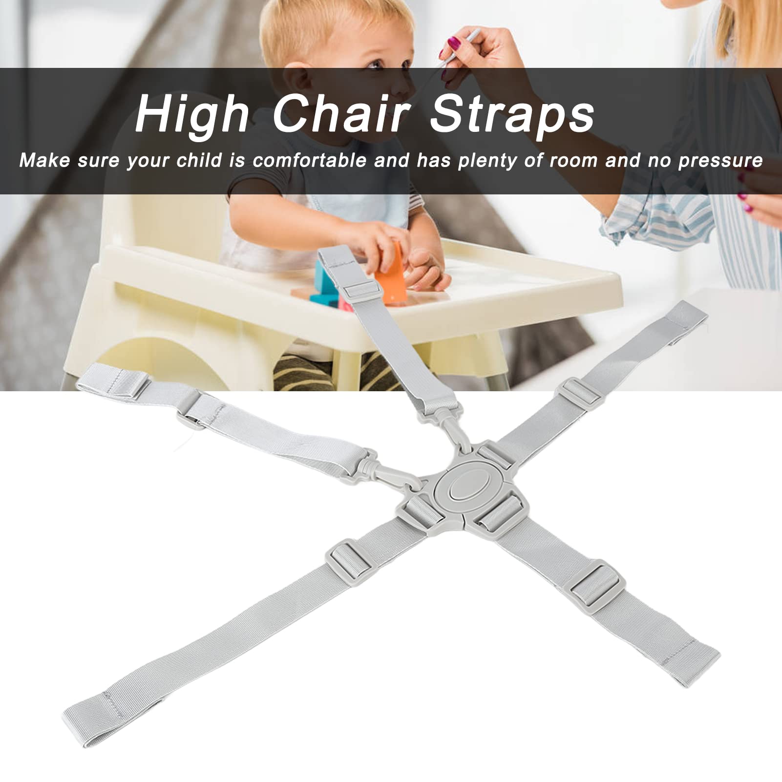 Universal High Chair Straps, Easy to Use Safety and Comfort Material 5 Point Baby Safety Strap Belt Sturdy Lightweight for Stroller for Pushchair(Gray Button 5-Point Strap)