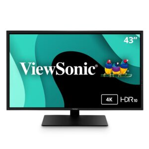 viewsonic vx4381-4k 43" uhd 4k monitor widescreen with hdr10 support, eye care, hdmi, usb, displayport (renewed)