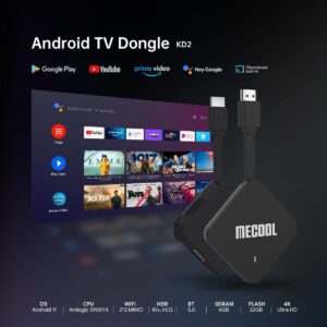 Mecool KD2 Google Certified Amlogic S905Y4 TV Stick Android 11 DDR4 4GB 32GB 2.4G/5G Dual WiFi YouTube 4K TV Box BT 5.0, Black