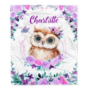 centurytee personalized baby blanket name girl flower owl baby girl kid daughter granddaughter niece birthday customized fleece blanket (30 x 40 inches - baby size), multicolor 572 (572)