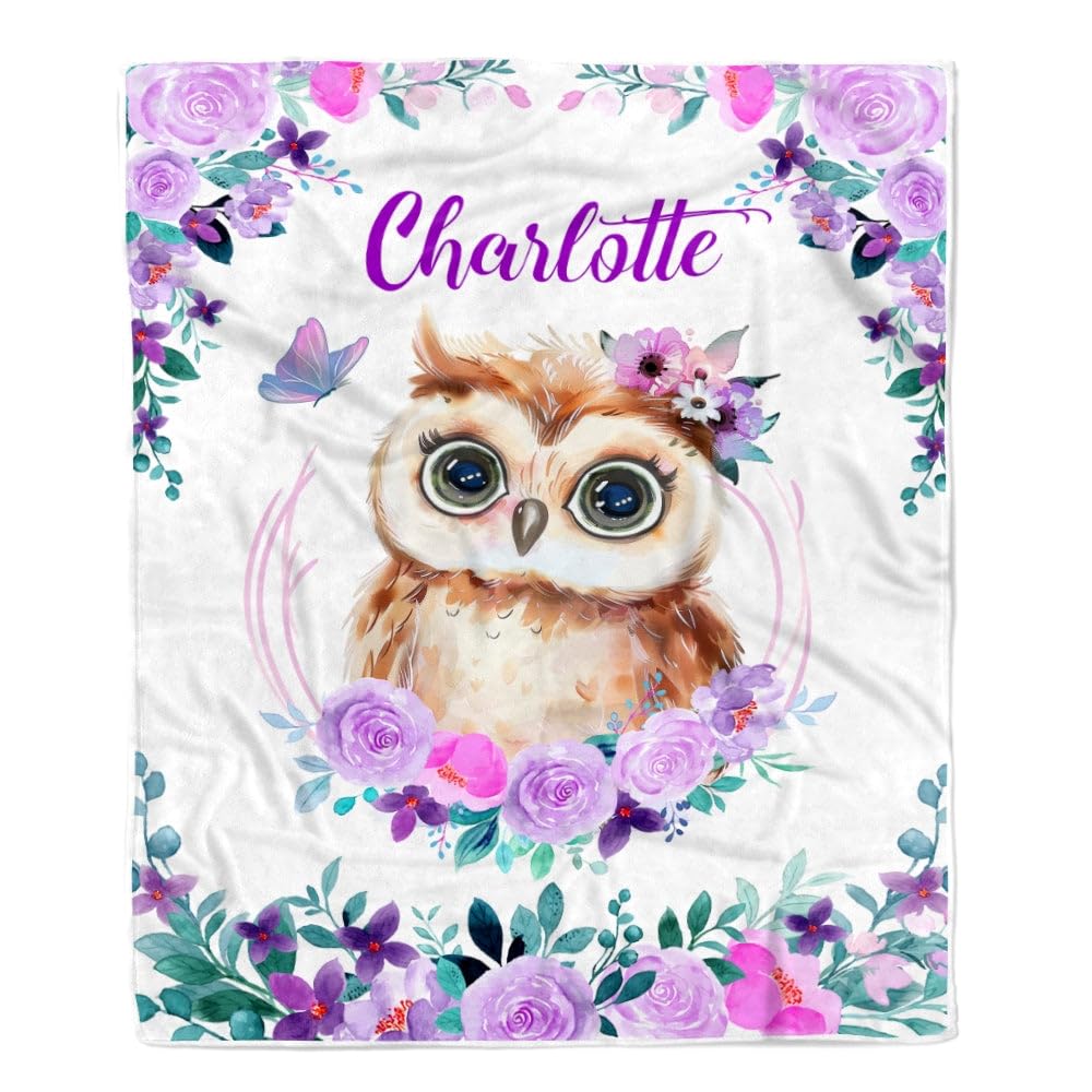 CenturyTee Personalized Baby Blanket Name Girl Flower Owl Baby Girl Kid Daughter Granddaughter Niece Birthday Customized Fleece Blanket (30 x 40 Inches - Baby Size), Multicolor 572 (572)