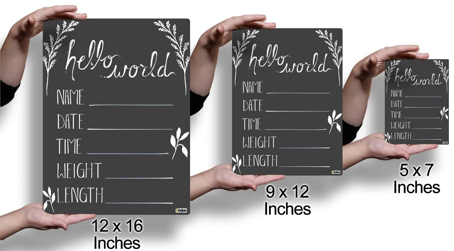 Cohas Hello World Newborn Baby Announcement Sign with Chalkboard Style Surface, 9 by 12 Inches, White Marker