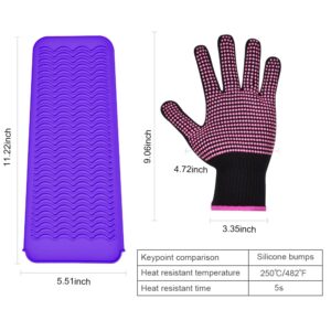 IKOCO Heat Gloves for Hair Styling, 2Pcs Heat Resistant Gloves with Silicone Mat Pouch for Curling Iron, Flat Iron, Straightener, Hot Hair Tools