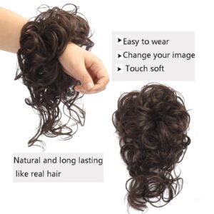 Messy Bun Hair Piece, Updo Super Long Tousled Extensions Bun Curly Wavy Ponytail Hairpieces Hair Scrunchies with Elastic Rubber Band for Women Girl