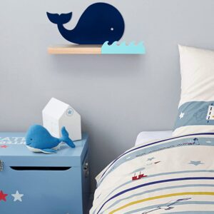 CribMATE Wall Shelf Kids Whale Nursery Decor Floating Shelves - Floating Whale Bookshelf - Wood Toy Display Organizer - Baby Nursery Wall Decor. Peg Board Book Shelves, Picture Ledge Blue