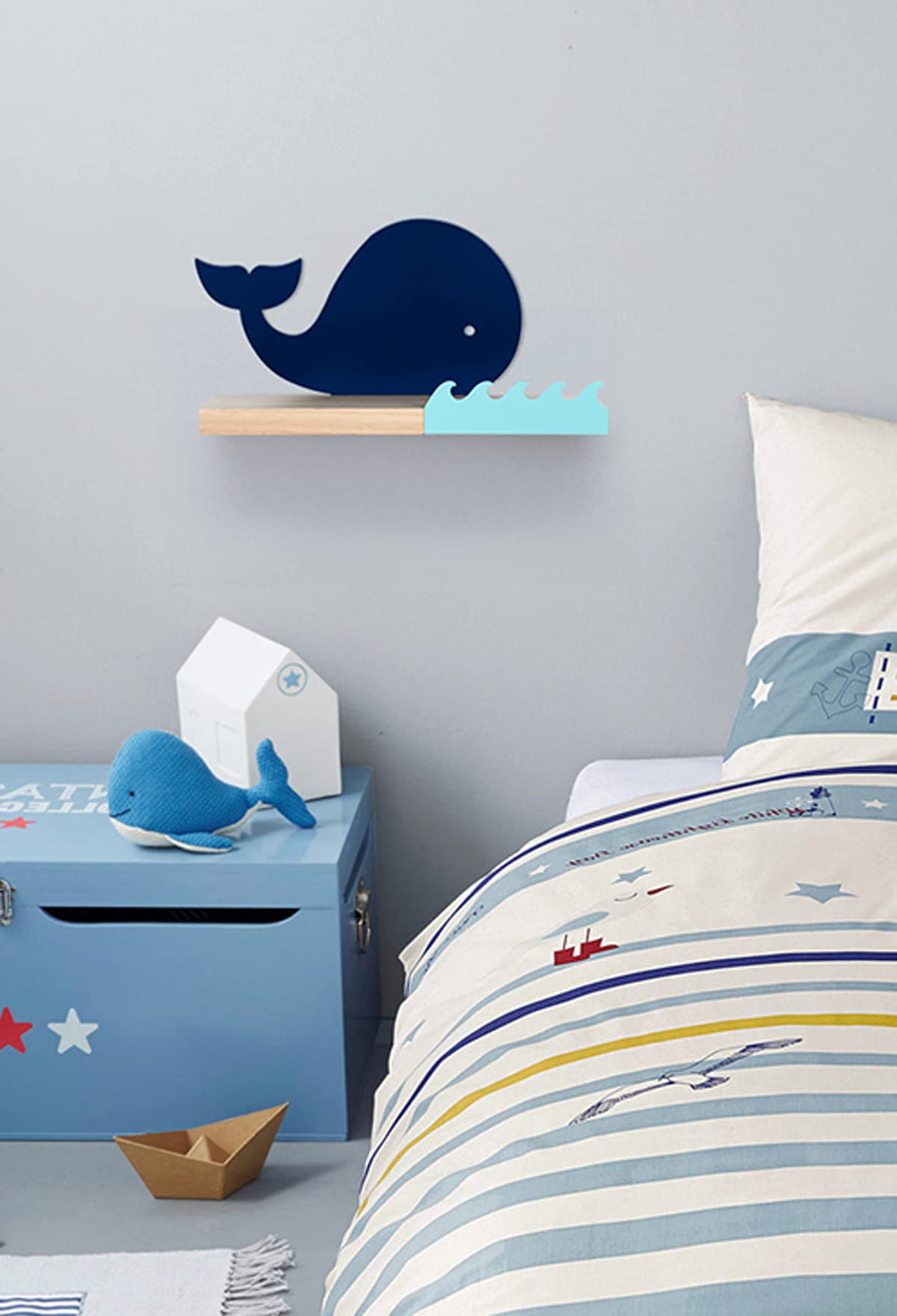 CribMATE Wall Shelf Kids Whale Nursery Decor Floating Shelves - Floating Whale Bookshelf - Wood Toy Display Organizer - Baby Nursery Wall Decor. Peg Board Book Shelves, Picture Ledge Blue