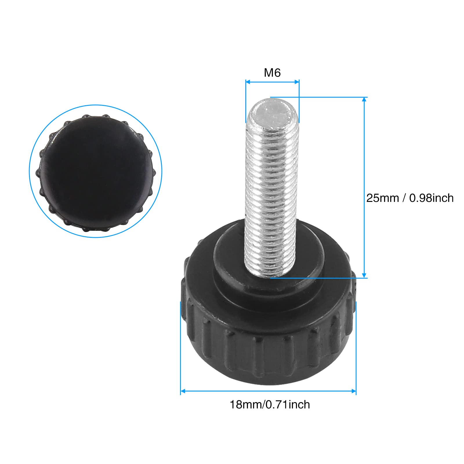 Bokwin 4Pcs M6x25mm Male Thread Knurled Clamping Knobs Thumb Screw on Type Black Round Head Quick Removal Fastener Clamping Knobs