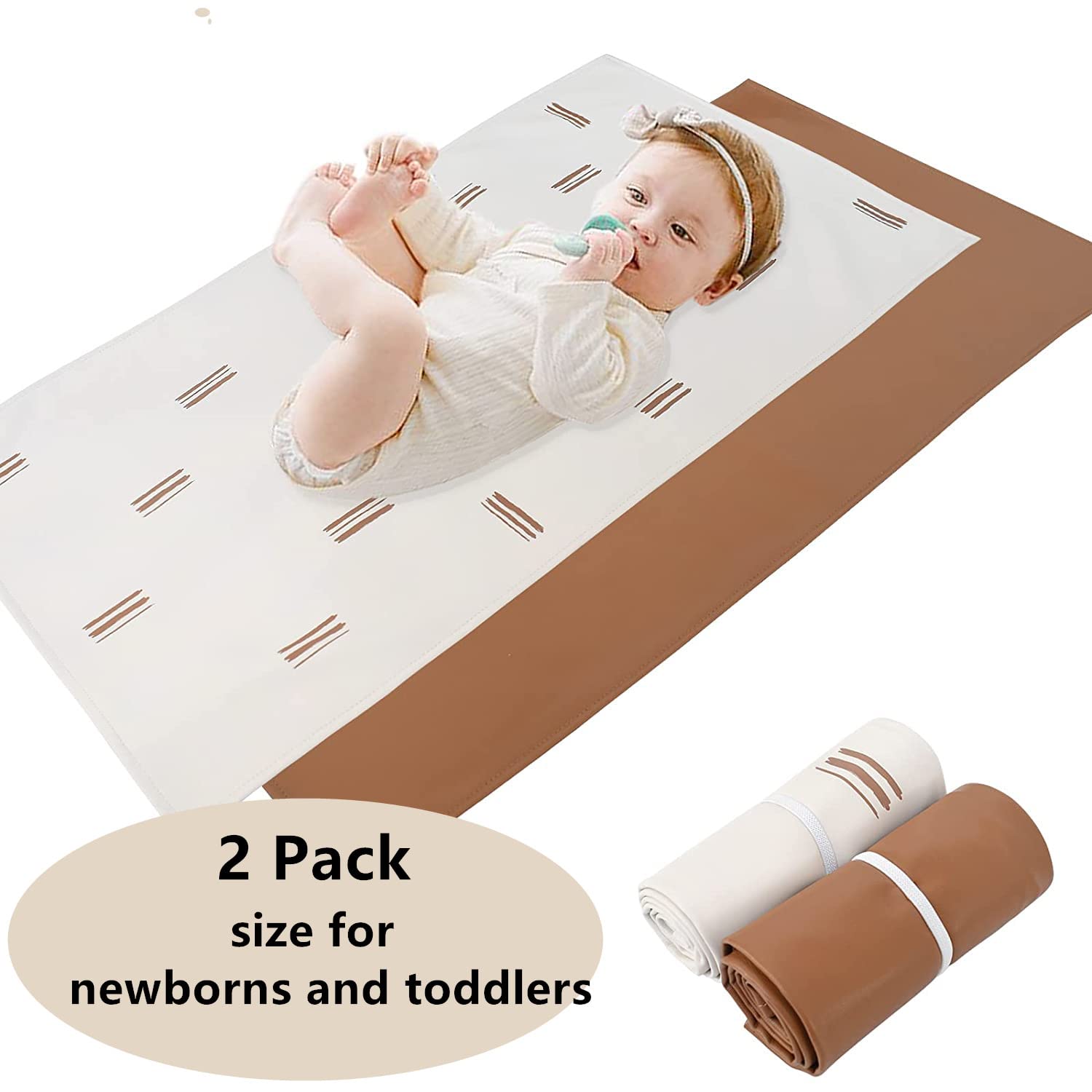 Owlowla Baby Diaper Changing Pad Portable Changing Mat Travel Changing Pad Liner for Baby and Small Toddler(Classic Brown&Brush Strokes)