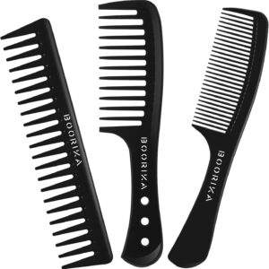 boorika wide tooth comb - heat resistant & anti-static styling comb for curls, durable carbon fiber material, suitable for all hair types, large, black, pack of 1