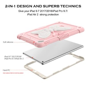 YINLAI for iPad 6th Generation Cases,iPad 9.7 Inch 6th/5th Generation 2018/2017/iPad Air 2nd Gen/iPad Pro 9.7 Case with Pencil Holder Butterfly Kickstand Girls Kids Shockproof Protective Cover,Pink