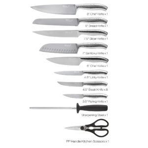 BILL.F Kitchen Knife Set,18 Pieces Stainless Steel Sharp Kitchen Knife Block Sets With Sharpener Includes Serrated Steak Knives Set,Chef Knives,Bread Knife, Scissor,Wooden Block,All in One Knife Set