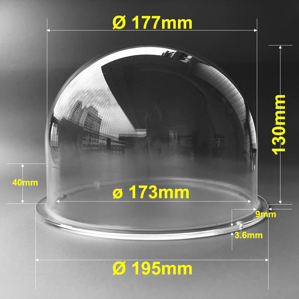 OwlCat 7.67 Inch Diameter 195mm Acrylic Glass Clear Dome Cover Heightened Surveillance Security CCTV Cameras Dome Protective Housing Transparent Case Monitor Hemisphere Shell, 195x130