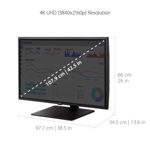 ViewSonic VX4381-4K 43" UHD 4K Monitor Widescreen with HDR10 Support, Eye Care, HDMI, USB, DisplayPort (Renewed)