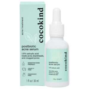 cocokind postbiotic acne serum, salicylic acid serum and bha liquid exfoliant - exfoliating, brightening and hydrating serum