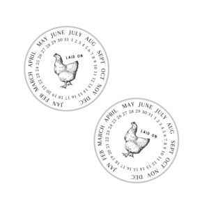 laid on date stickers | 50 pack | 2" round stickers | farm fresh stickers, egg carton stickers, date stickers for fresh eggs | white and black with chicken design